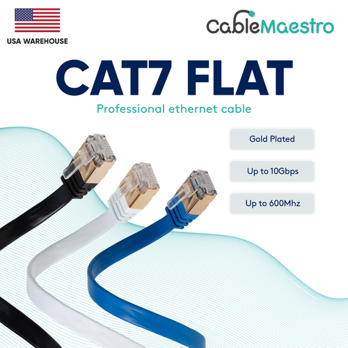 CAT7 Ethernet Cable Patch FLAT LAN Gold Plated U/FTP Shielded RJ45 6 ...