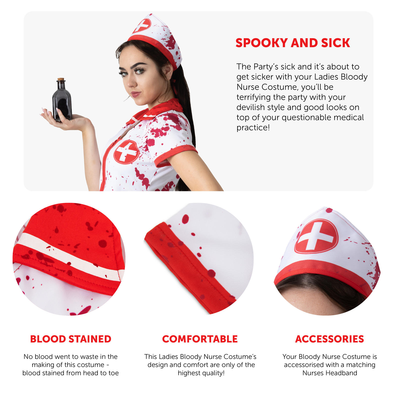 LADIES BLOODY NURSE COSTUME HOSPITAL ADULTS HALLOWEEN FANCY DRESS ...