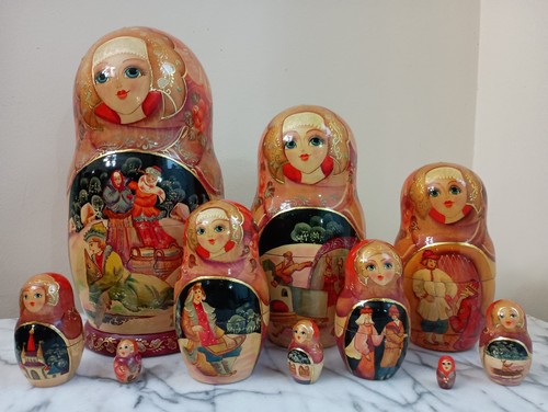 STUNNING! Lge Russian Matryoshka Fairy Tale Nesting Dolls, 10 piece 10. ...