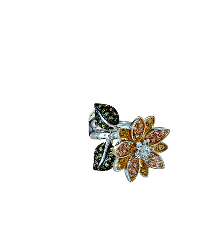 Flower Statement Ring Rhodium Pink Yellow Green CZ Cubic Zirconia Sz 5 ...