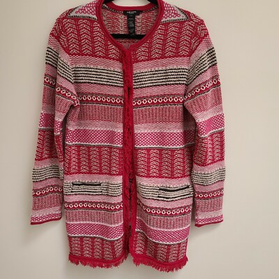 Olsen Europe Pink Cardigan With Fringe With Pockets SZ M/10 | eBay