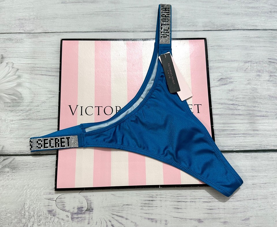 Victoria's Secret Shine Strap SWIM RHINESTONE THONG BIKINI BOTTOM | eBay