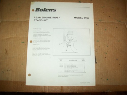 1986 Bolens Rear Engine Rider Stand Kit Model 6957 Parts List | eBay