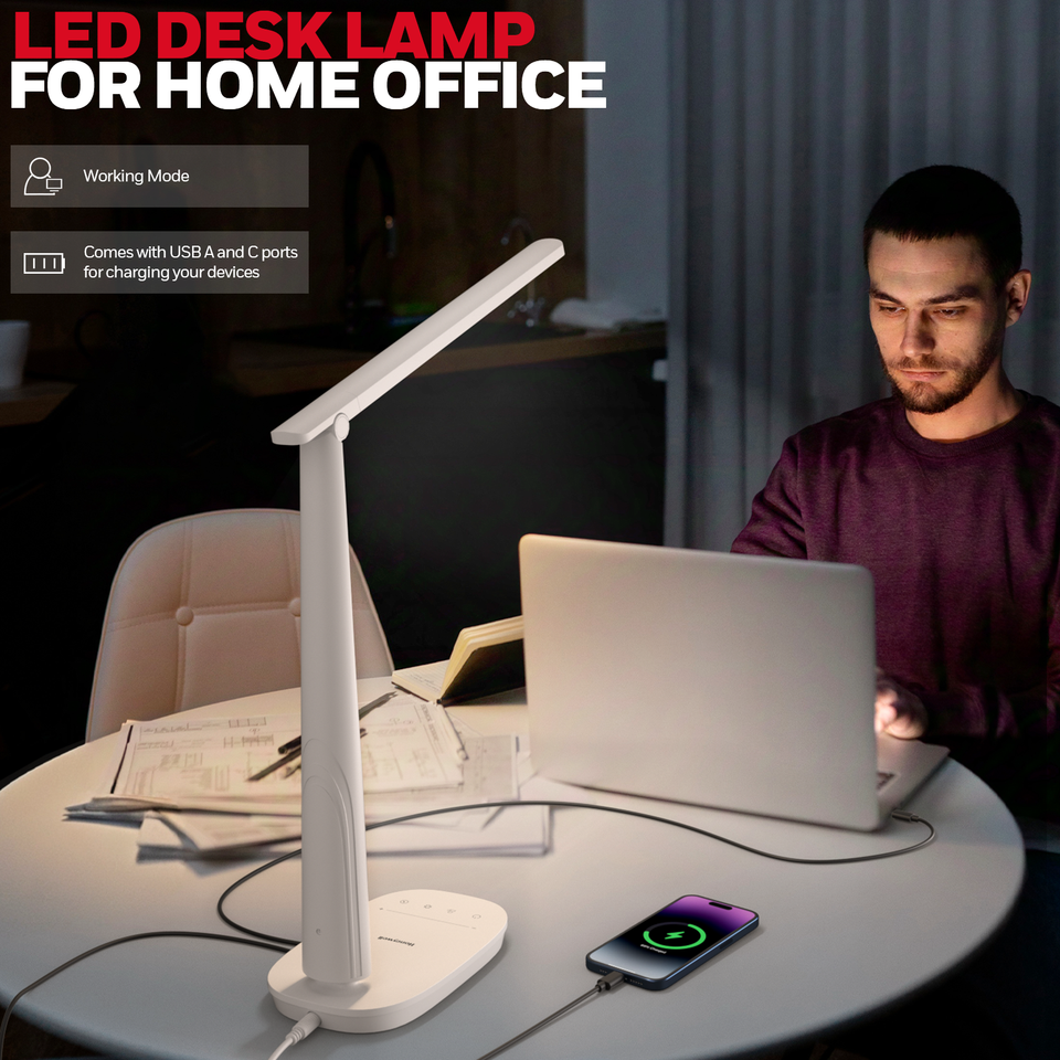 Honeywell LED Desk Lamp Dimmable Desk Light USB A+C Charging Port ...