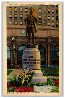 1941 Statue General Moses Cleveland Founder Terminal Cleveland Ohio OH ...