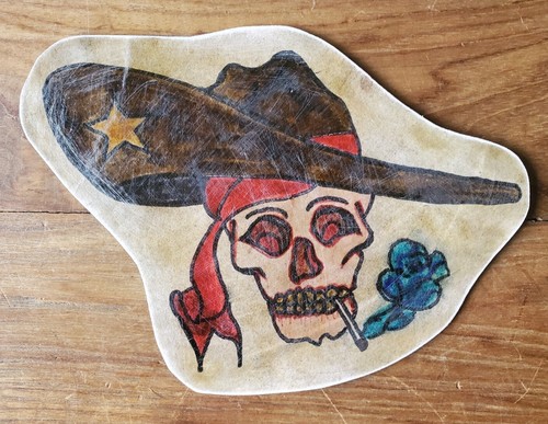 vintage 1960s original tattoo flash mexican cowboy skull folk art texas ...