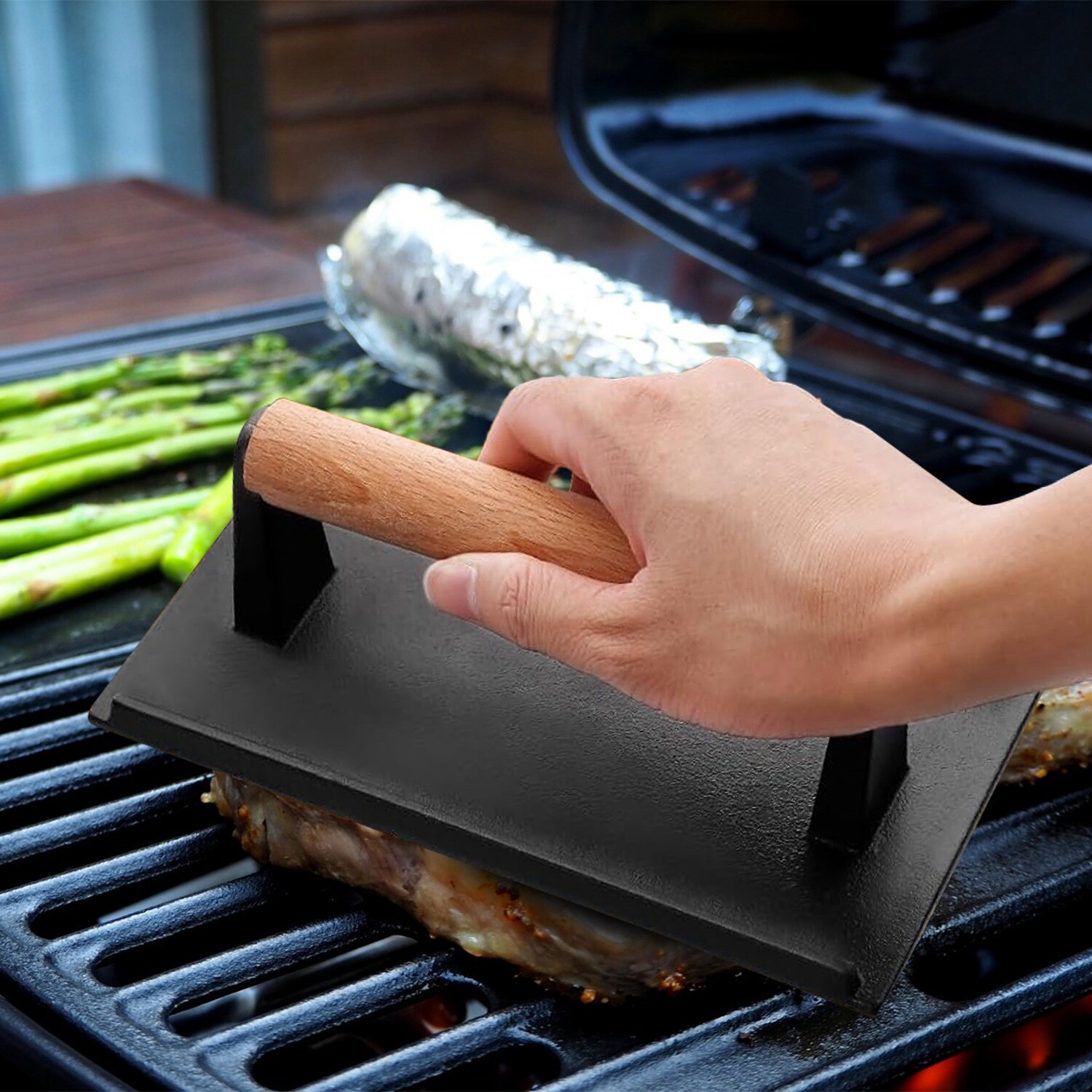2PCS Cast Iron Steak Press Bacon Weights BBQ Burger Grills Meat Smasher ...