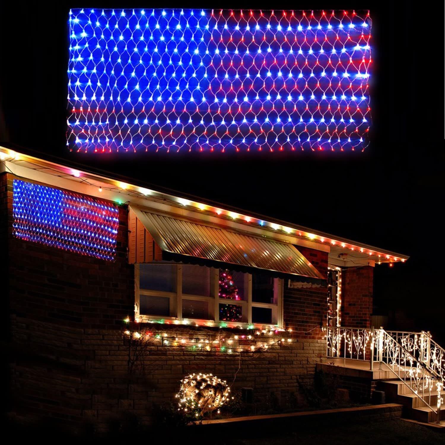 American Flag String Lights, Waterproof 420 LED USA Flag Net Light 24V ...