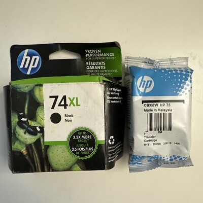 x2 pack GENUINE HP 74XL 75 Ink Cartridge Oem Lot Set Two 74 XL Black ...