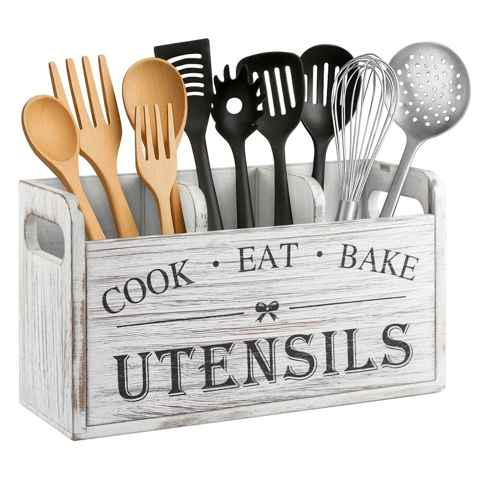 Wooden Kitchen Utensil Holder Large Utensil Organiser Storage Rack ...