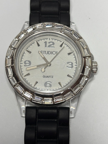 Working Ladies Clear Acrylic and Black Studio Quartz Watch GS | eBay ...