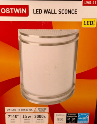 Ostwin LED Wall Sconce LWS-11 7"x10" Brushed Nickel Light Fixture Damp ...