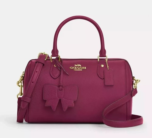 Coach Rowan Satchel Bag In Pebble Leather With Bow Charm CY653 pink NWT ...