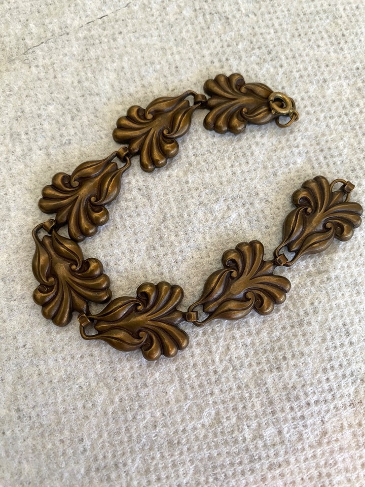VTG Metal Brass Bronze Fleur-de-lis Link Bracelet 7.5” C Clasp Simply ...