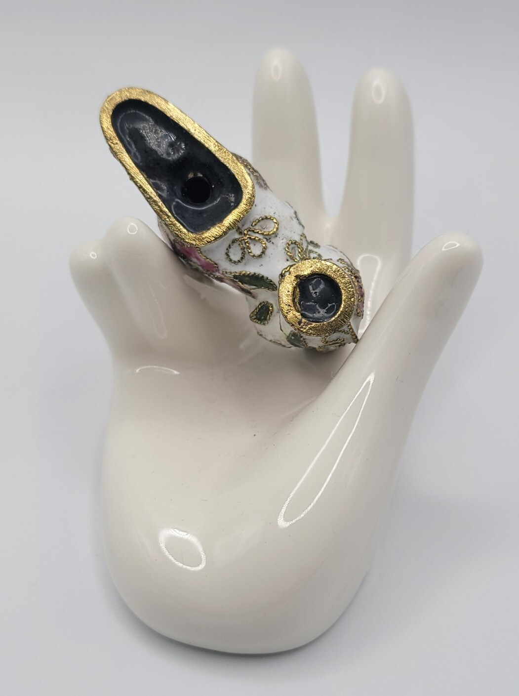 Miniature White Flower Power Cloisonné Metal Cat Figurine • Open Ears ...
