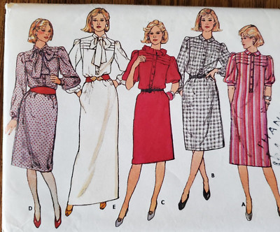 70s Butterick Pattern 4607 Shirt Dress Balloon Sleeve Pussy Bow Ruffle ...