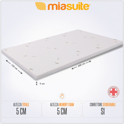 TOPPER CORRETTORE 120X200 MEMORY FOAM 5 CM MATERASSO PIAZZA E MEZZA ...