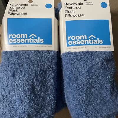 Room Essentials Blue Standard Fleece Knitted Textured Pillowcase 30" x ...