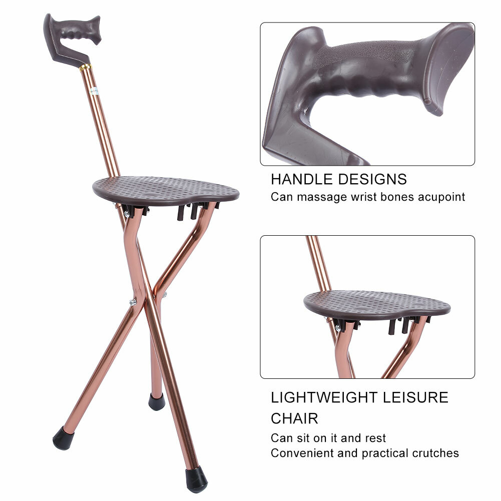 Travel Cane Walking Stick Chair Seat Portable Folding Tripod Stool Camp ...