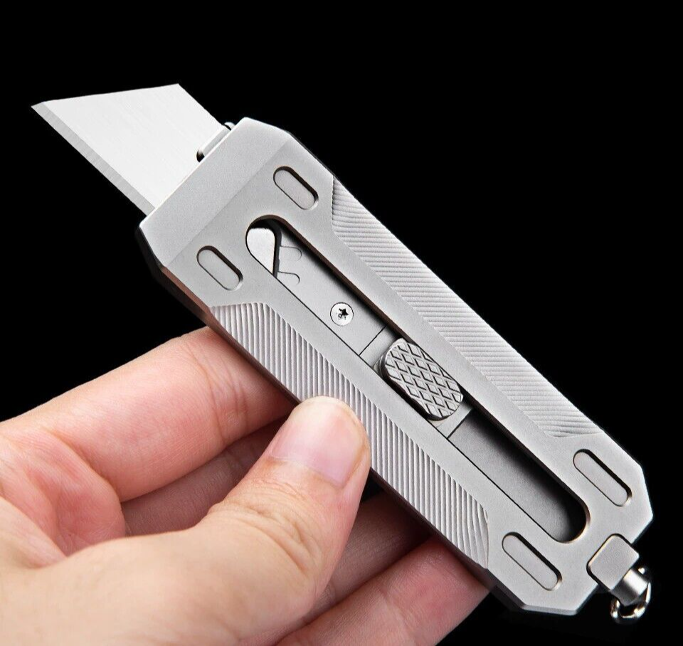 TC4 Titanium Retractable Utility Box Cutter Razor Blade Manual Pocket ...
