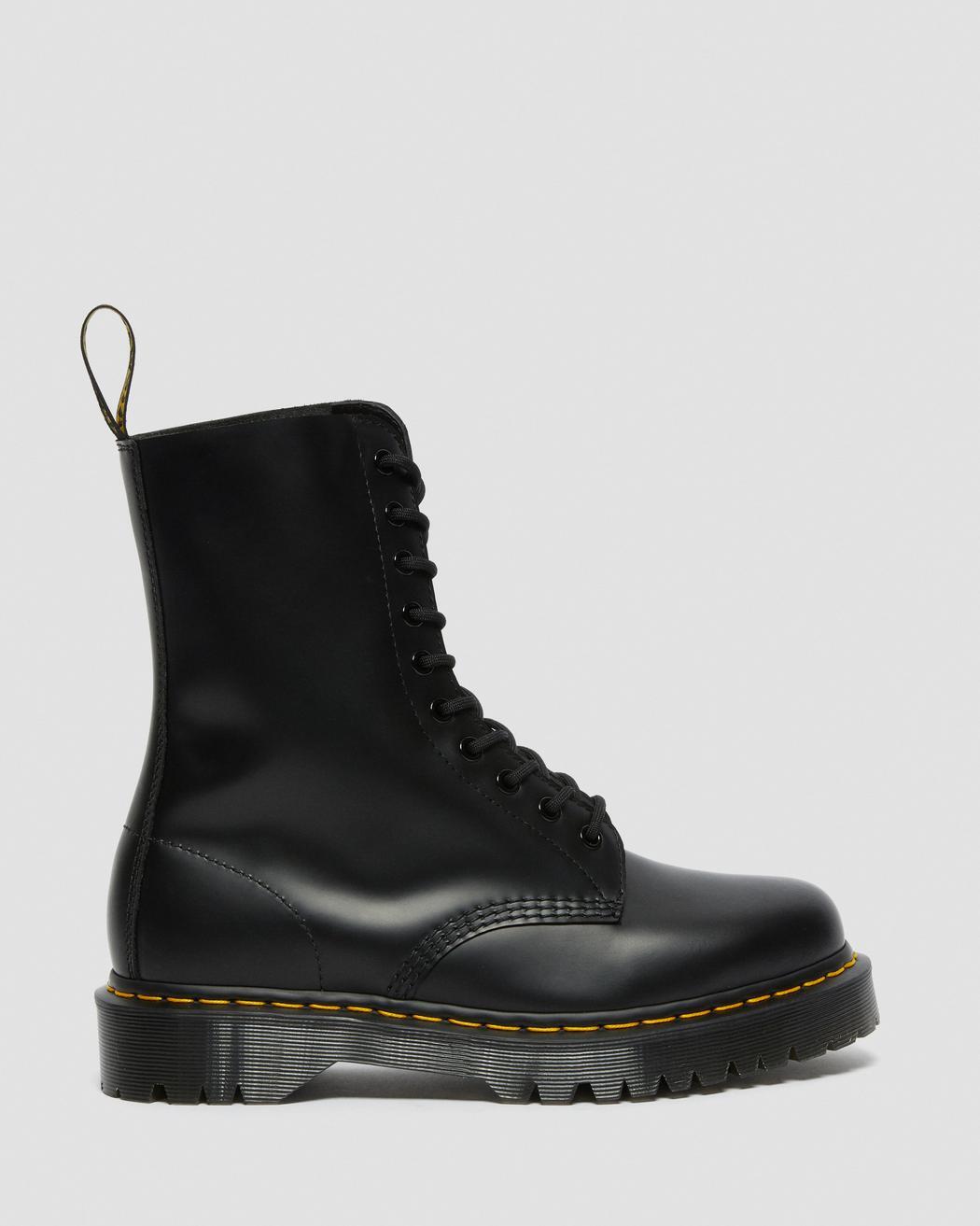 Dr. Martens 1490 Bex Black Smooth Leather 10 Eyelets Mid Calf Boots UK ...