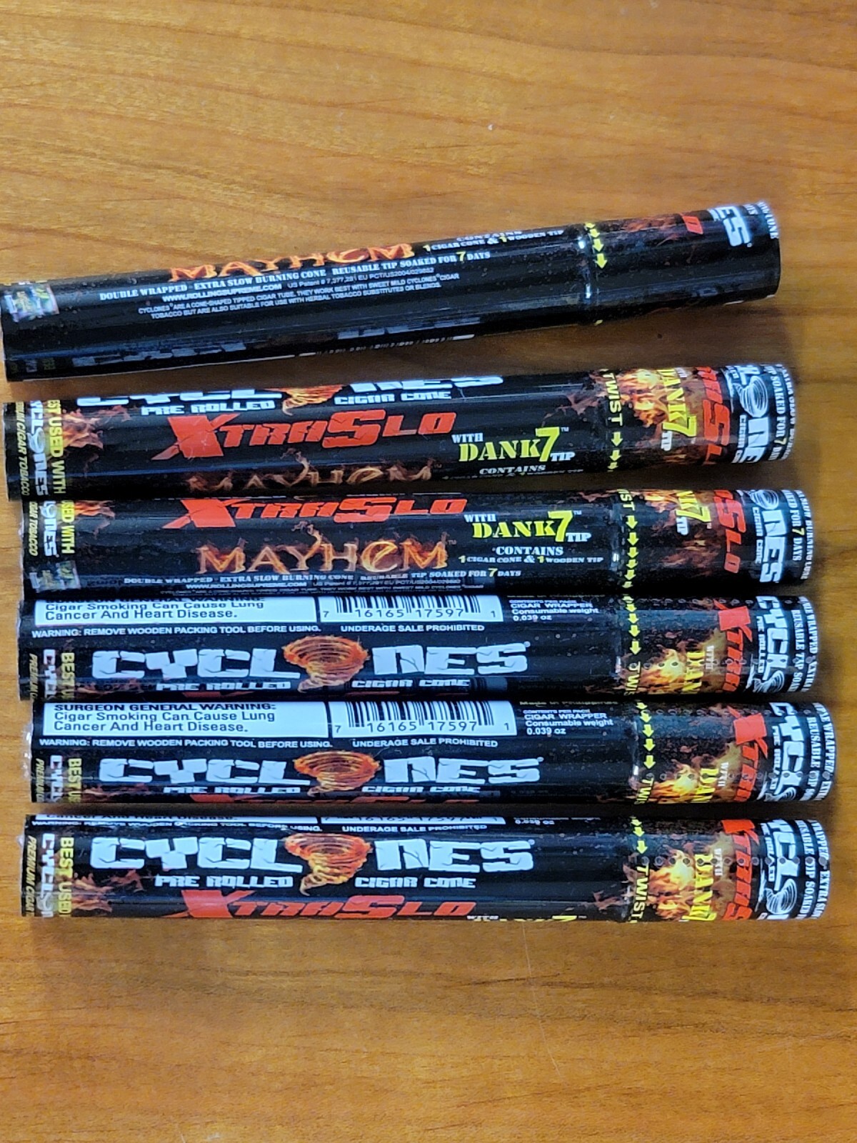 SET OF 6 CYCLONES WRAPS PRE ROLLED CONES CIGAR CONES - XTRA SLO MAYHEM ...
