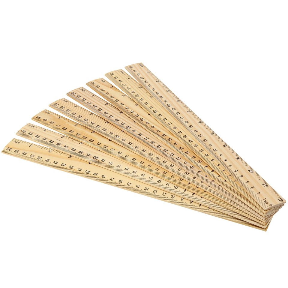 144 PCS 12 Inch Wooden Rulers Double Sided Pine Wood School Measuring ...