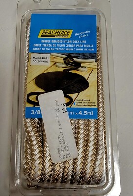Boat Rope SeaChoice Double Braided Nylon Dock Line Gold/White 3/8" x 15 ...
