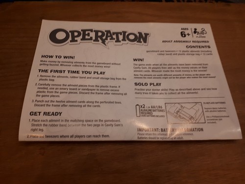 Operation Replacement Board Game Instructions Rules YL EBay Operation Replacement Board Game Instructions Rules YL EBay