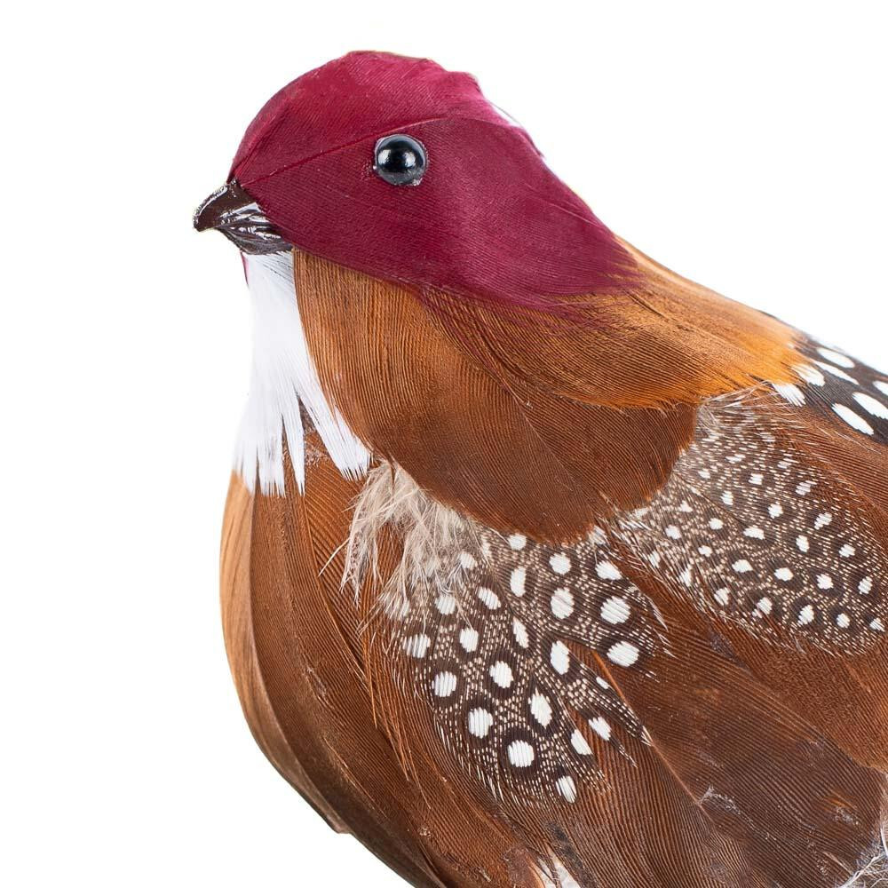 Set of 2 Plump Feathered Sitting 6" Artificial Partridge Birds with ...