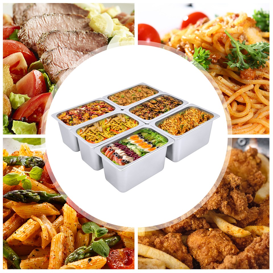 6 PACK 1/4 Size 6" Deep Stainless Steel Steam Prep Table Hotel Buffet ...