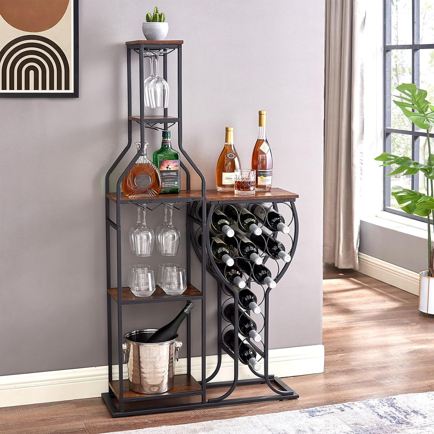 5-Tier Freestanding Wine Rack,11 Bottle Wine Bakers Rack Wine Storage ...
