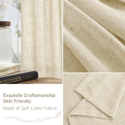 Linen Curtains 72 Inches Long 2 Panels for Living Room Faux 52W x 72L ...