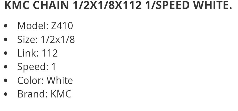 KMC SINGLE SPEED BICYCLE CHAIN WHITE 1/2"X1/8"X 112,CRUISER,BMX | eBay