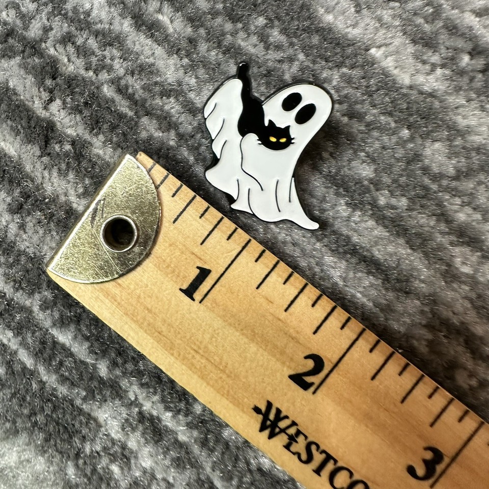 Enamel Pin Ghost Carrying Cat Black Kitten Brooch Lapel Badge Jewelry ...