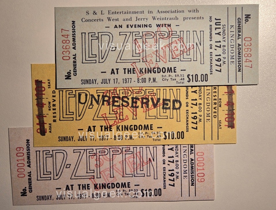 Led Zeppelin Unused Concert Tickets SET OF THREE 1977 Kingdome Seattle ...