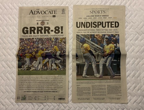 LSU BASEBALL TIGERS 2025 NATIONAL CHAMPIONSHIP THE ADVOCATE NEWSPAPER ...