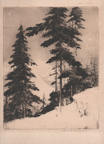 1920s Pencil Signed Etching of Mountain " On the Summit " by Charles ...