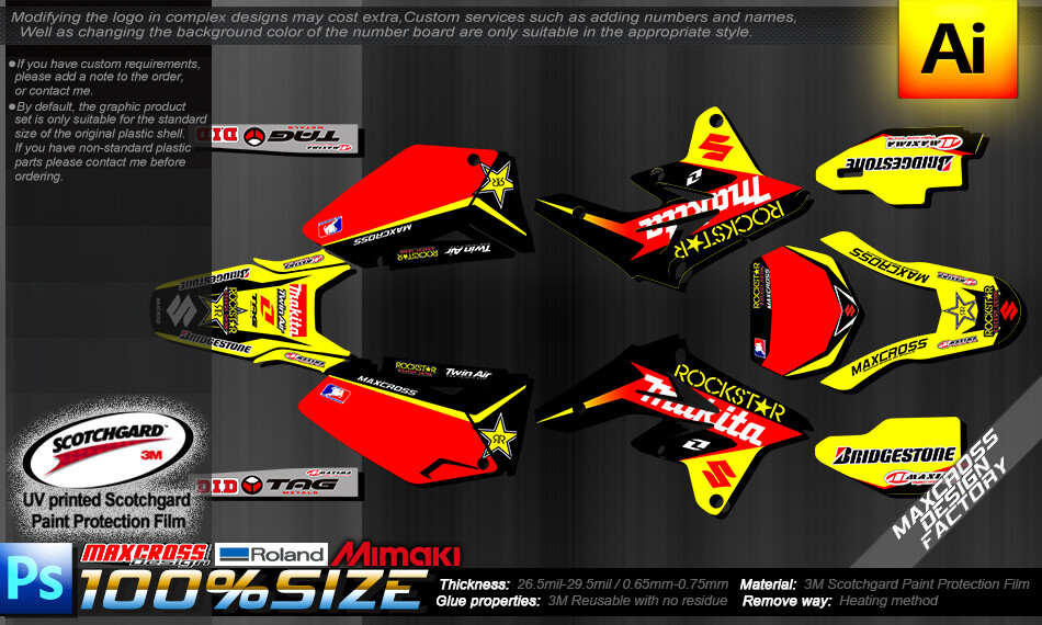 SUZUKI RMZ 250 2007-2009 MAXCROSS GRAPHICS KIT DECALS STICKERS FULL KIT ...