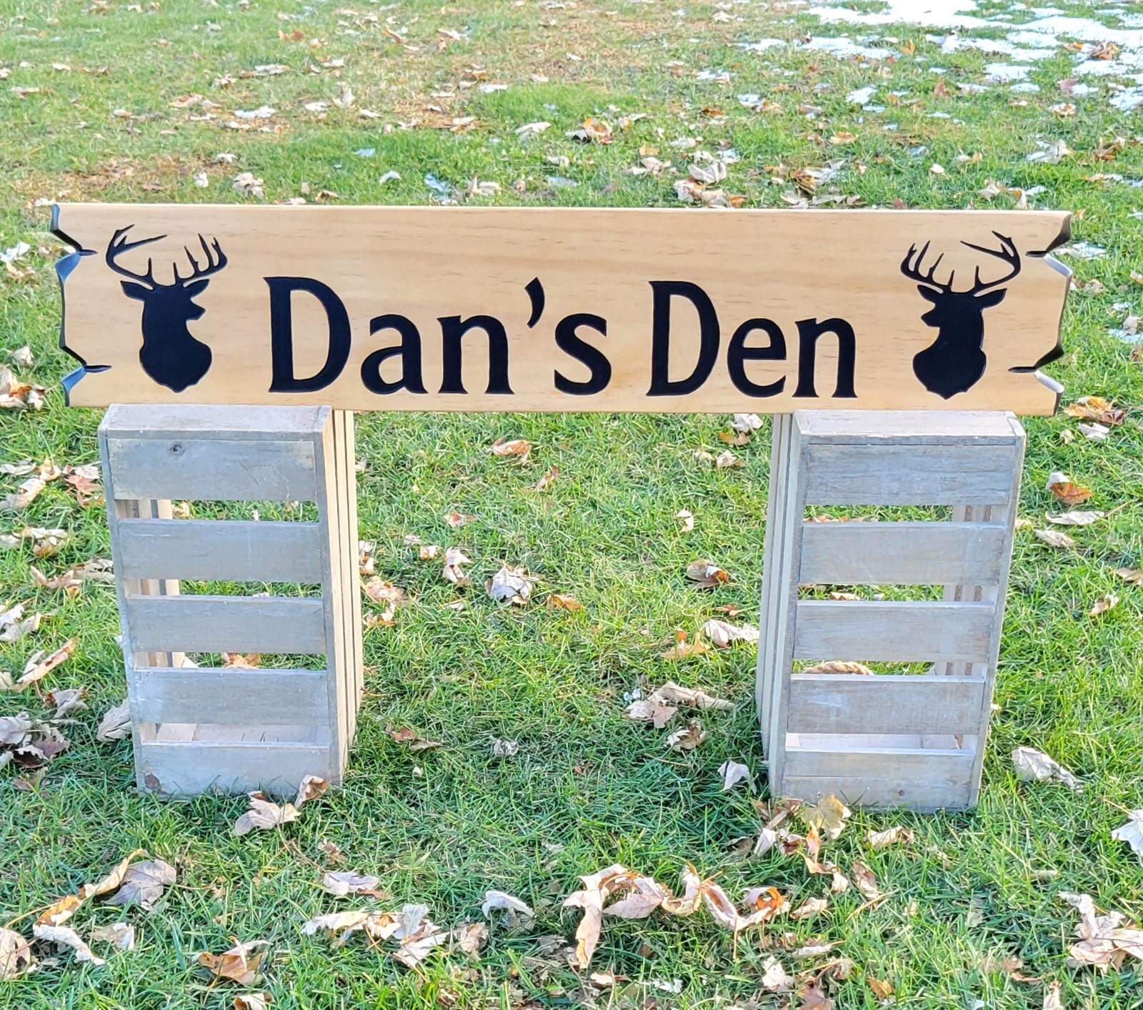 Personalized Rustic Wooden Name Carved Wooden Sign with Deer Den ...