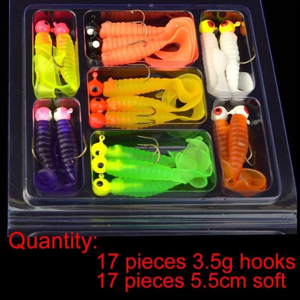Fishing Hooks Set 17 33 51pcs with Soft Grubs for Effective Casting and Bait | eBay Australia