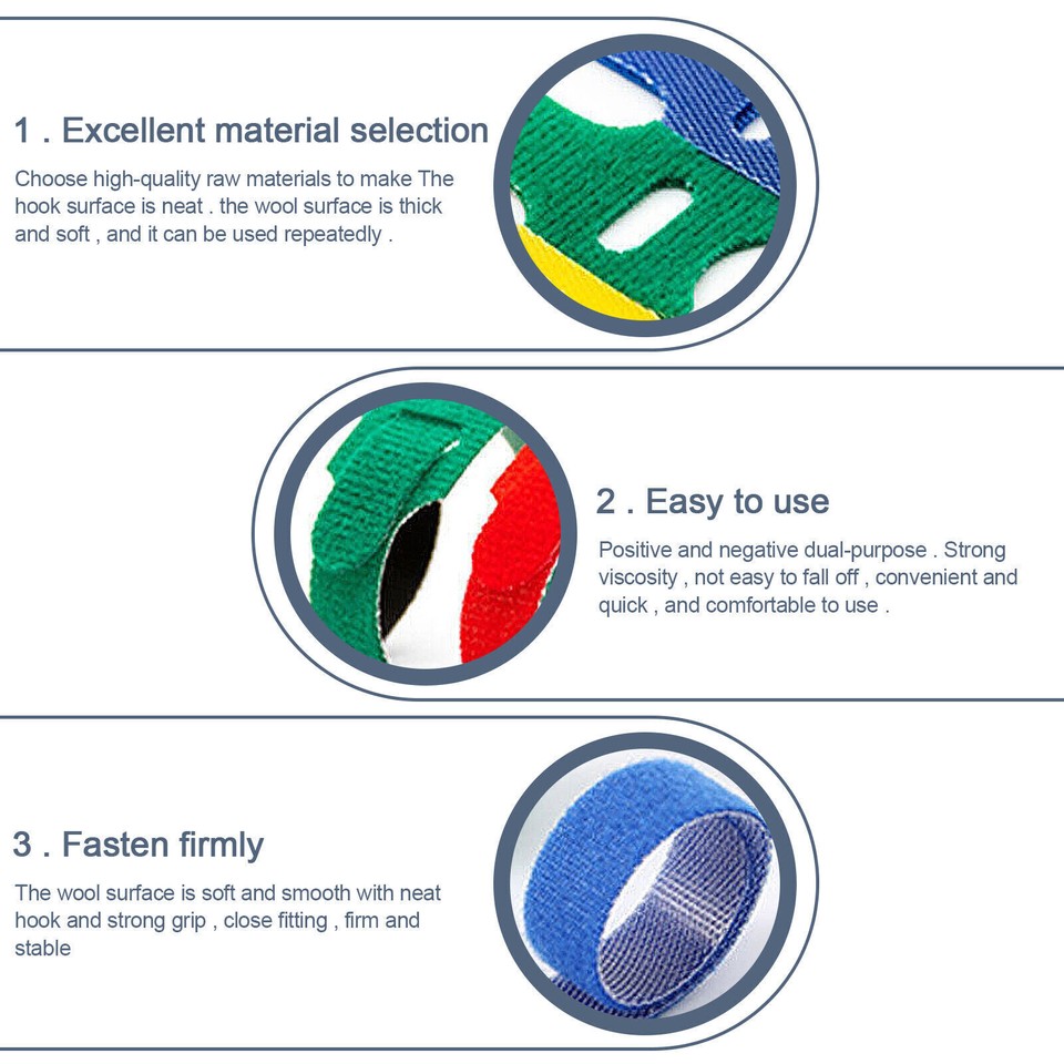 100x Reusable Ties Velcros Hook and Loop Fastener Tape Nylon Cable Ties ...