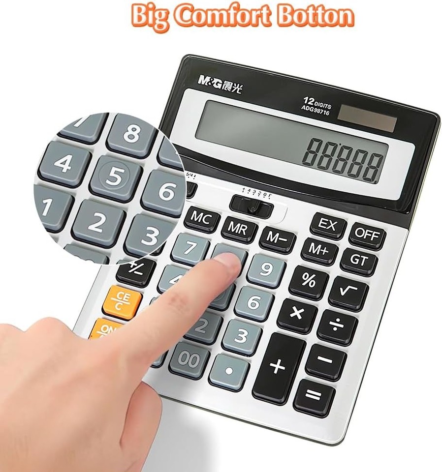 M&G Desk Calculator 12 Digit Extra Large LCD Display Calculator, Dual ...