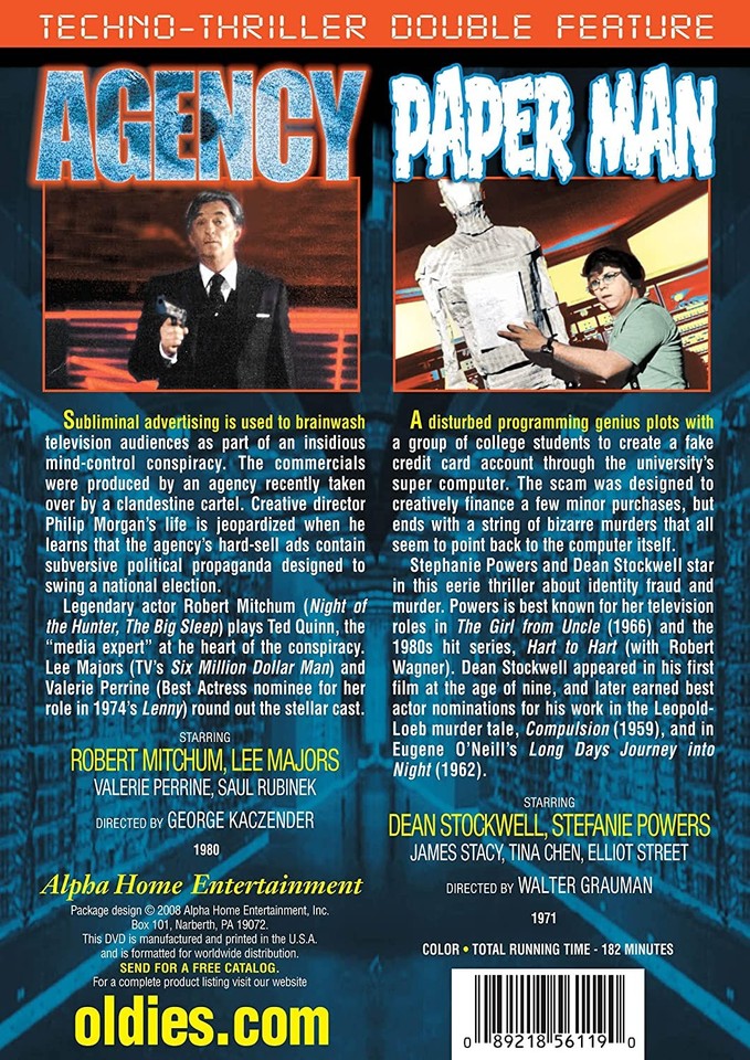 Agency (1980) / Paper Man (1971) (DVD) Dean Stockwell Stefanie Powers ...