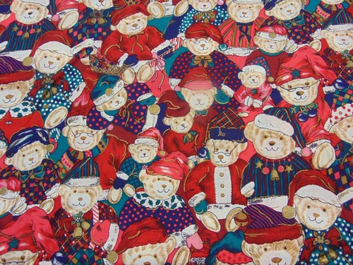 1990's Cotton Hi-Fashion Fabric All Over Print Christmas Teddy Bears ...