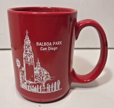 Balboa Park San Diego Souvenir Red Ceramic Coffee Mug White Line Art ...