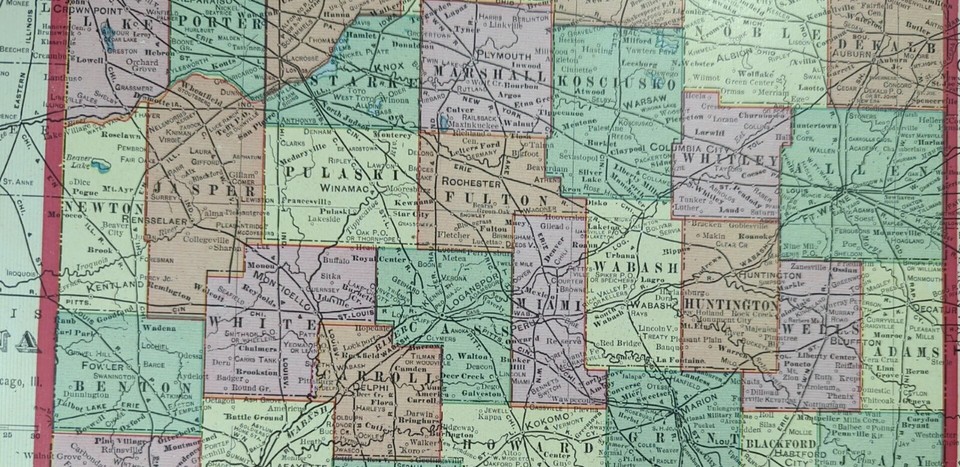Vintage 1903 INDIANA Map 14"x22" ~ Old Antique Original LAFAYETTE GARY ...