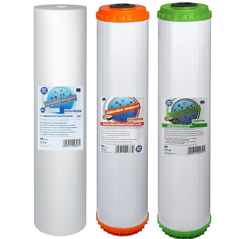 3 Stage Big Blue 20" Water purifier and dechlorinator filter kit 1" BSP ...