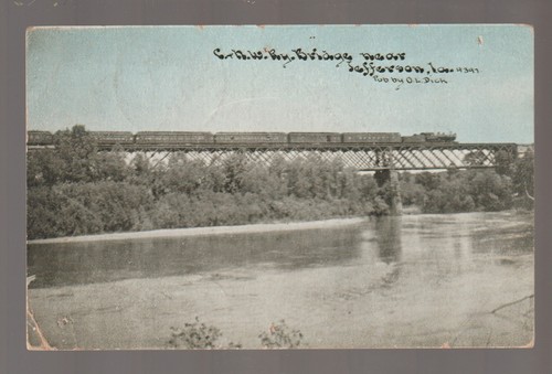 Jefferson IOWA 1909 TRAIN on RAILROAD BRIDGE C&NW RR nr Churdan ...