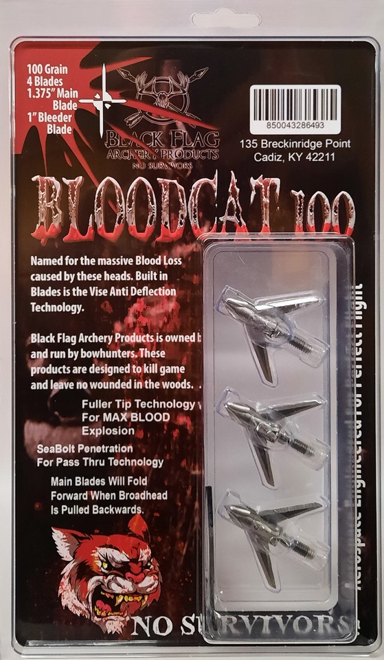 Black Flag Archery - Bloodcat - 4 Blade - 100 Grain - 3pk | eBay